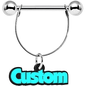 Body Cand Custom Steel Glow Personalized Name Dangle Nipple Ring Set of 2 14 Gauge 5/8"