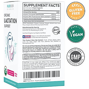 USDA Organic Lactation Supplement - Increase Milk Supply with Herbal Breastfeeding Support - Aid for Mothers - Organic: Fenugreek Seed, Fennel & Milk Thistle - 60 Vegan Capsules (No Pills or Cookies)