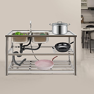 Free Standing Stainless-Steel Single Bowl,48" Prep & Utility Washing Hand Basin for Garage, Restaurant, Kitchen, Laundry Room, Outdoor