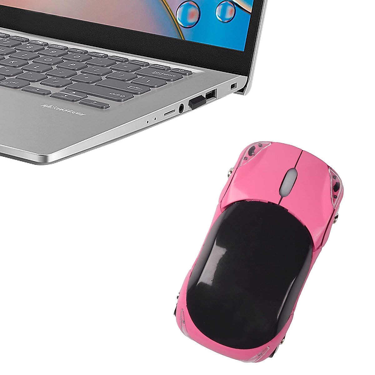 WAONIQ Wireless Mouse, 2.4G Wireless Mouse Car Mouse, Ergonomic Game Mouse with USB Receiver, 1600DPI Optical Mouse, Smart Power Saving, Portable Mouse for PC Windows Laptop Notebook Mac OS(Pink)