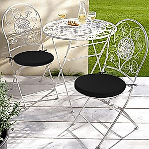 GUEGLSA Indoor Outdoor Round Chair Cushions 15 inch, Waterproof Bistro Seat Cushion with Ties，Non Slip Circle Stool Chair Pads Set of 2, Black