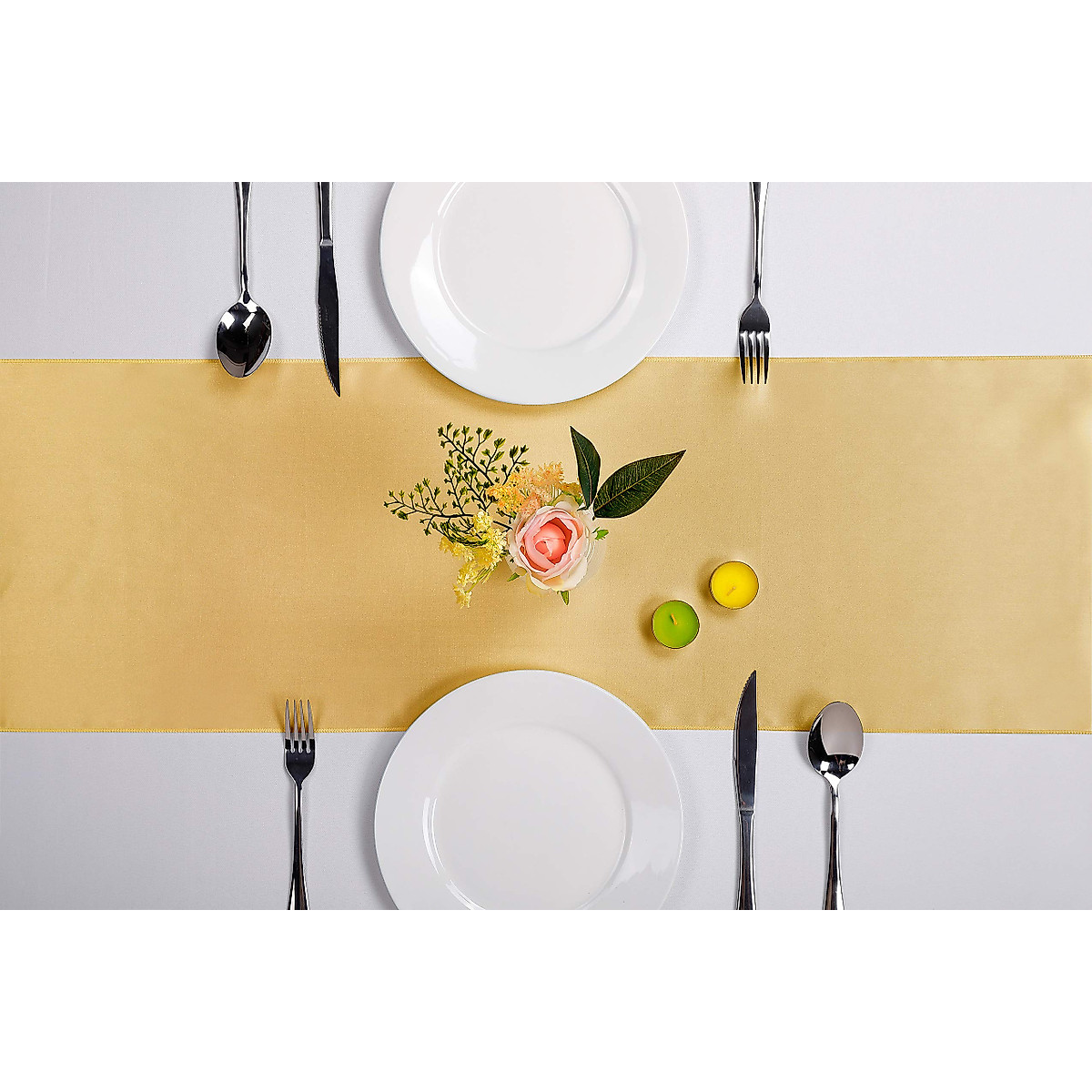 10-Pack Satin Table Runner Light Gold 12 x 108 inches Long, Table Runners for Wedding, Birthday Parties, Banquets Decorations（10 Pack, 12x108 Inch, Light Gold）