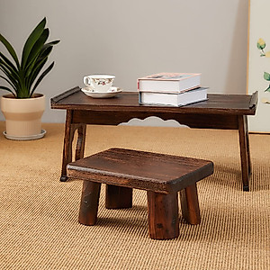 SINOBEST Wooden Stool, Rectangular Bedside Step Stool, Step Ladder for Kitchen & Bathroom, Foot Rest Stool Under Desk, Super Sturdy Hold Up to 500 LBS