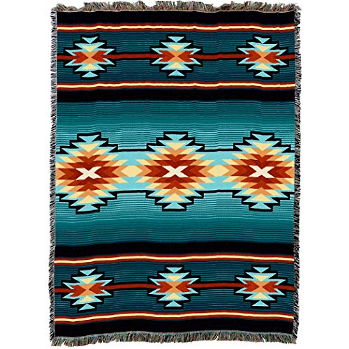 Pure Country Weavers Aydin Turquoise Blanket - Southwest Native American Inspired - Gift Tapestry Throw Woven from Cotton - Made in The USA (72x54)