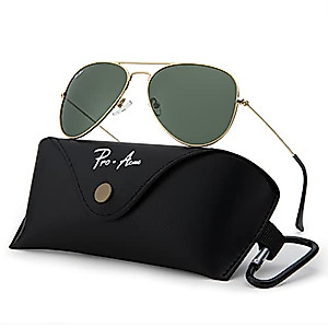 Pro Acme Classic Polarized Aviator Sunglasses for Women Men, Driving Sun Glasses Polarized Lens Lightweight Metal Pilot Frame UV400 Protection (Gold | G15 Green Lens | With Logo)