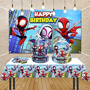 Spidey and His Amazing Friends Birthday Decorations, 20 Plates, 20 Napkins and 1 Tablecover for Spidey and His Amazing Friends Birthday Party Supplies, Spidey Theme Party Decorations