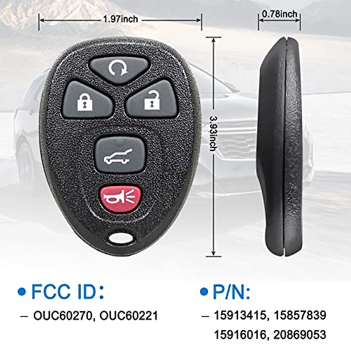 CAUORMOTE Keyless Entry Remote Car Key Fob for Chevy Tahoe Traverse Suburban/GMC Acadia Yukon/Buick Enclave/Saturn Outlook(15913415, OUC60270, OUC60221), Set of 2