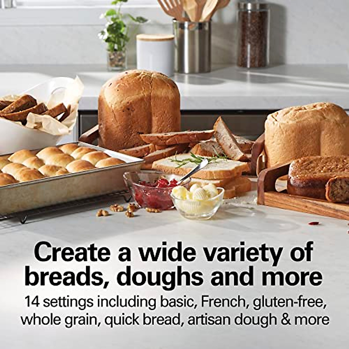 Hamilton Beach Digital Electric Bread Maker Machine Artisan and Gluten-Free, 2 lbs Capacity, 14 Settings, Black and Stainless Steel (29985)