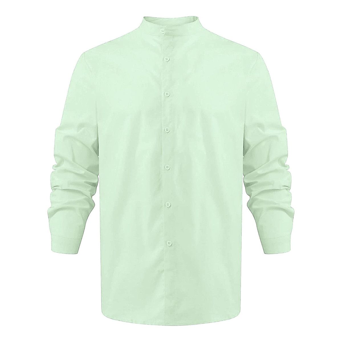 Men Linen Button Up Dress Shirt Long Sleeve Casual Cotton Beach T Shirts Stand Collar Solid Color Summer Yoga Tops (Light Green,X-Large)