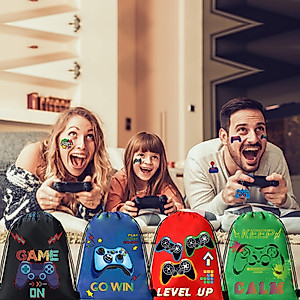 61 Pcs Video Game Party Favors, Gamer Party Favors Bags Includes 12 Pcs16 x 13 Inch Video Game Party Drawstring Bags Slap Bracelets Keychains Tattoo Stickers for Kids Gaming Party Favors