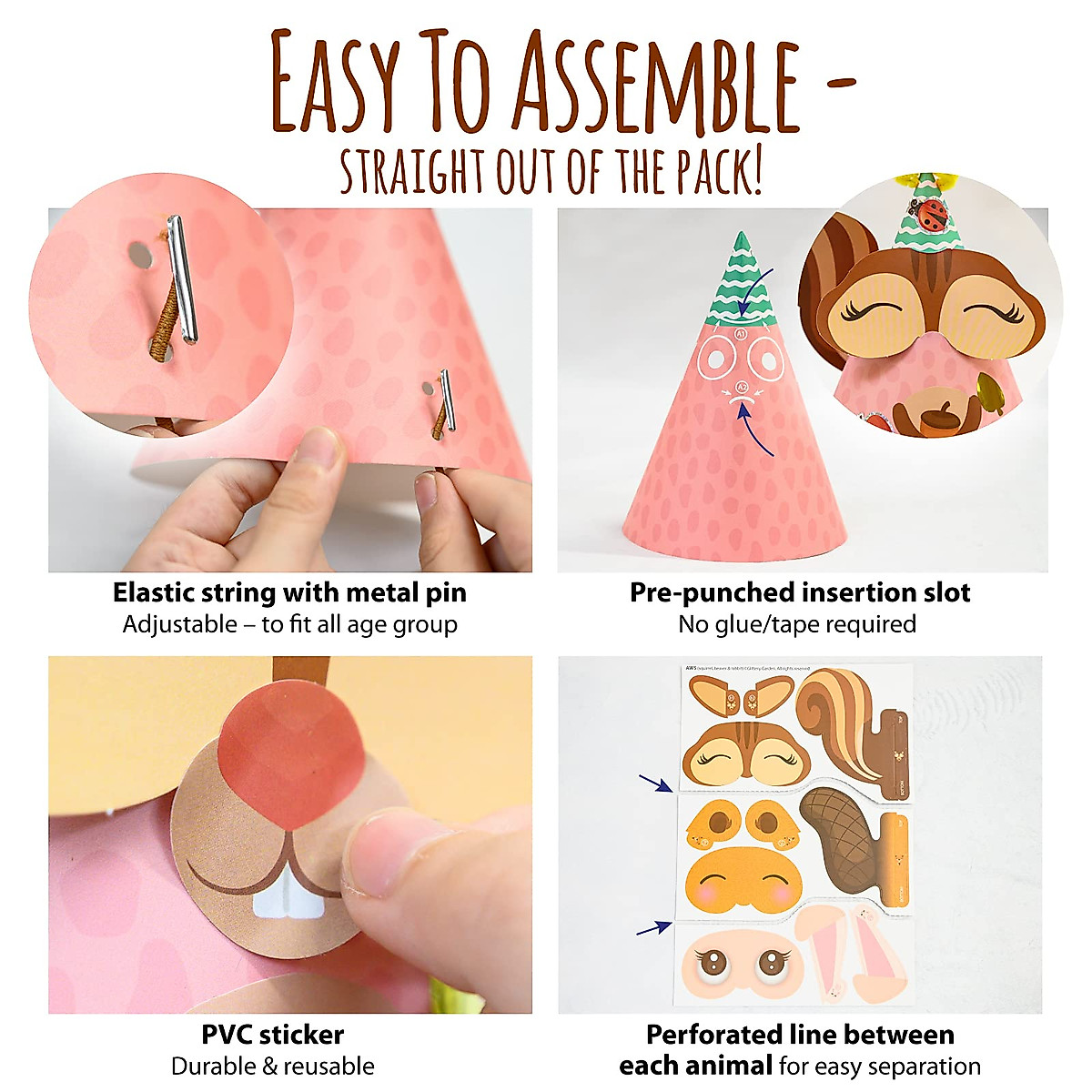 Woodland Themed Christmas Party Hats Making Kit c/w Chenille Stems & Stickers. Group Activities, DIY Art Craft Home Project. Birthday, Easter & Fiesta Decoration for Kid