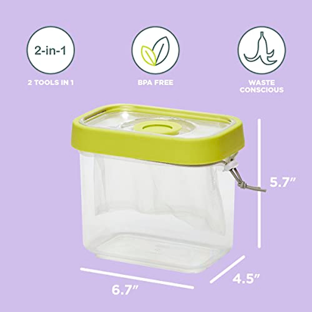 Chef'n Fresh fruit and veggie storage container with bag, size small, Avocado