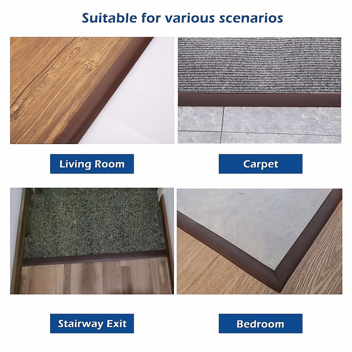 3.3Ft Self-Adhesive Floor Transition Strip, 1/2''~3/5'' Height Carpet to Tile Floor Divider Strip Reducer Peel and Stick Floor Edging Trim Strip Doorway Threshold Cover for Laminate Floor Mat (Coffee)