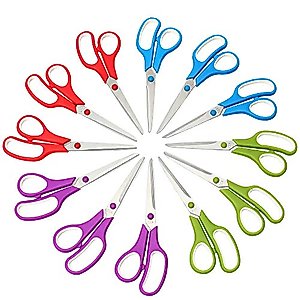 CCR Scissors 8 Inch Soft Comfort-Grip Handles Sharp Blades, 12-Pack