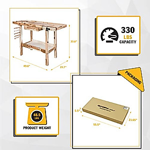 Olympia Tools 48-Inch Wood Workbench - 330 lbs Weight Capacity Wooden Workbench for Garage, Workshop and Home - New Acacia Wood