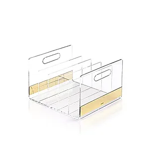 Mouchoi Acrylic Desk File Organizer, Clear File Organizer, Acrylic Magazine Holder, 5 Compartments, Gold Trim