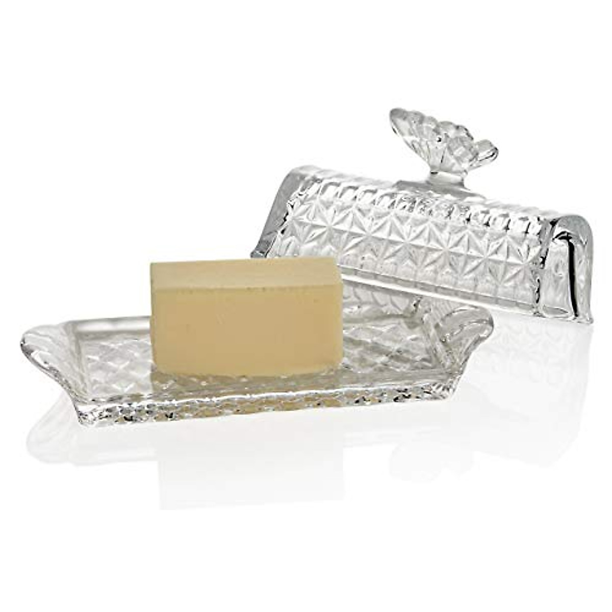 Bezrat Glass Butter Dish | Premium Butter Dish with Lid and Easy Grip Handle | Easy to Use and 100% Food Safe - Dishwasher Safe | Butterfly Addition