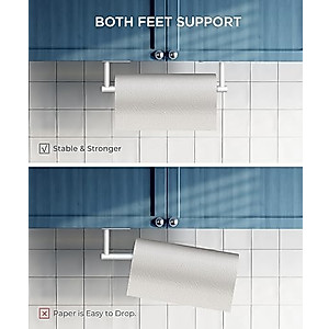 FORIOUS Paper Towel Holder Wall Mount, SUS 304 Stainless Steel Self Adhesive Pivoting Kitchen Commercial Paper Towel Holder Dispenser Under Cabinet no Drilling, White