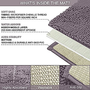 LuxUrux Bathroom Rugs 2 Piece Set–Extra-Soft Plush Bath mat Shower Bathroom Rugs,1'' Chenille Microfiber Material, Super Absorbent (X-Large Set, Mauve)