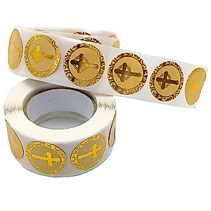 SUPIA 2 Pack 500-Piece Total 1000 Christian Cross Sticker Roll, Design Round Labels with Gold Foil Finish Christening, Communion, Occassions, Envelope Seals, 1 inch/2.5 cm in Diameter (Gold) (DF-136)