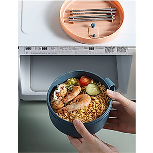 iDFURLF Microwave Ramen Noodle Cooker Bowl Set With Lid Large Soup Bowl Dishwasher Safe For Home Office College Dorm Room Instant Cooking Lunch Box-BPA Free