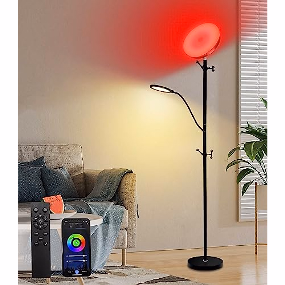 KS KINGSTAR 3 in 1 Corner Floor lamp + Reading lamp(Super Bright) + Rack Shelf Smart RGB LED Modern Floor Light Tall Standing Remote Control for Living Room Bedroom Office