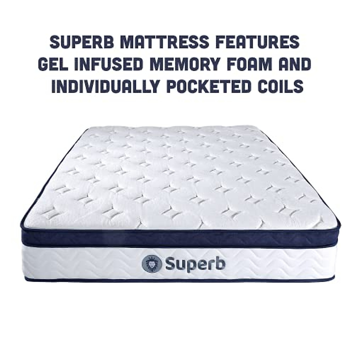 BEDBOSS-Superb Queen Mattress | 3-Layered Cool Gel Memory Foam Mattress Queen | Super Soft & Comfort | Encased Individual Pocketed Mattress | Pressure Relief | High Density Border Foam-65"L x15"Wx15"T