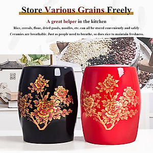 Classic Home Food Storage Porcelain Bottle Kitchen Sealed Jar With Lid Ceramic Rice Containe Ceramic Rice Cylinder With Lid Rice Storage Bins Ceramic Rice Bucket Rice Storage Box For Rice, Flour,Food(