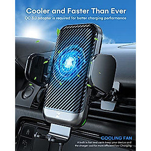 [Cooling Version] ZeeHoo 15W Fast Wireless Car Charger, Auto-Clamping Car Mount, Windshield Dash Air Vent Phone Holder Cooling Charging for iPhone 14 13 12 Pro Max Mini, Samsung S22,etc