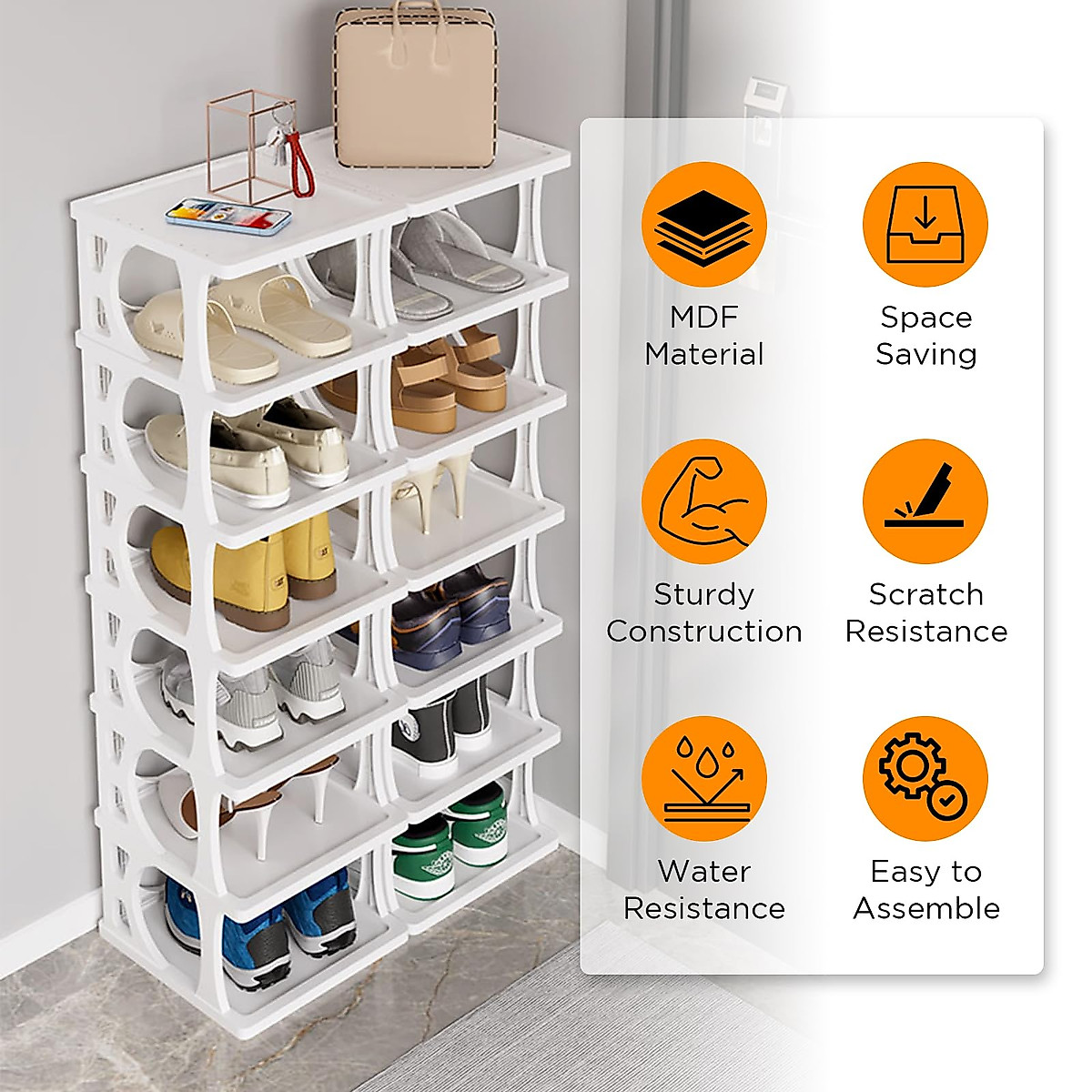 Jollebone Upgraded 14 Tier Shoe Storage, Flexible Combination Shoe Rack, Stackable Shoe Organizer for Closet Plastic Vertical Shoe Holder for Entryway Space Saving Narrow Shoe Cabinet (Black)