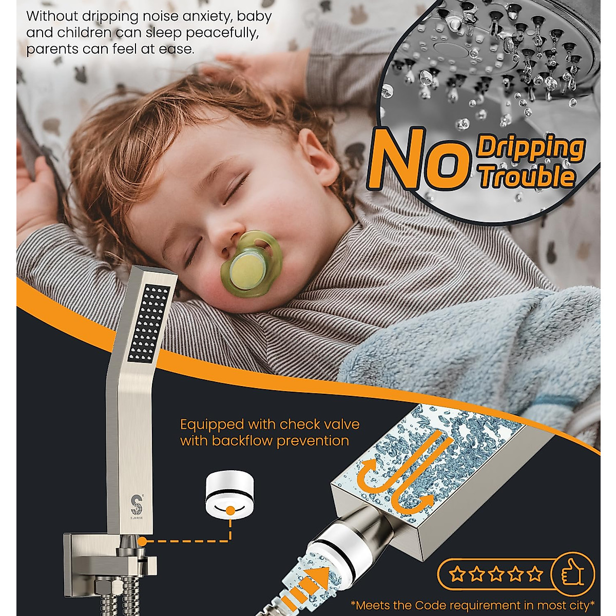 SR SUN RISE Shower Faucet Set Bathroom Square Rain Shower Head with Handheld Spray Wall Mounted Rainfall Shower Fixtures Brushed Nickel Shower Faucet Trim Repair Kits (Contain Shower Valve)