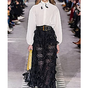 Toptim Womens Elastic Waist Belt Vintage Leather Wide Waistband (Waist 25-35", Black)