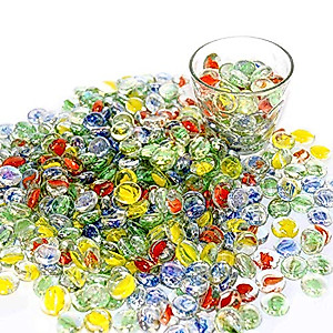 Flat Glass Marbles for Vases - 5 LB Cats Eyed Mixed Red Yellow Green Decorative Stone Beads for Vases, Crafts, Table Scatter, Aquarium Fish Tank Pebbles, Centerpieces, Gem Décor, Floral Displays