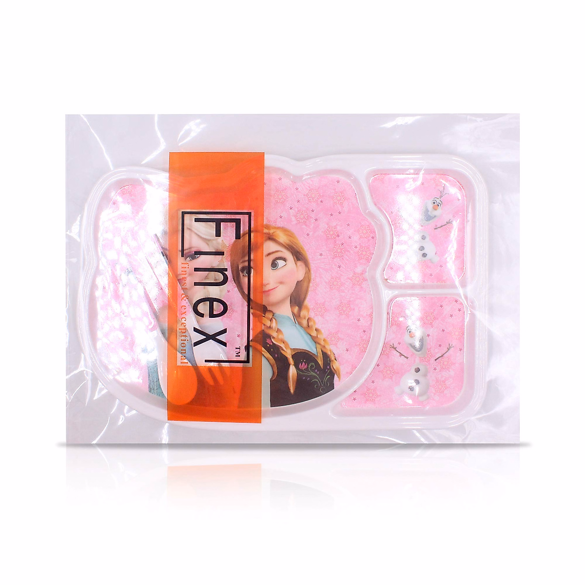 FINEX - Set of 3 - Pink Frozen Princess Elsa and Anna Mealtime Dinner Meal Dishes Feeding set - Food Grade Set with plate spoon and fork