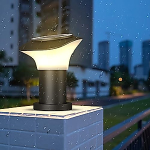 VELLOW Outdoor Courtyard Solar Post Lights Modern Creative Solar Home Villa Decoration Column Light LED Waterproof Warm White Post Lamp Decorations Landscape Lighting for Patio Porch Railing