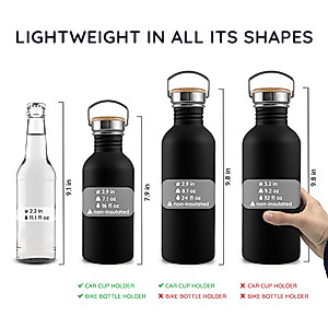 Bambaw 32 oz Water Bottle, Black Water Bottle Non-insulated, Single Wall Stainless Steel Bottle, Metal Water Bottle, Large Water Bottle 32oz, Reusable Water Bottle for Men and Women – Jet Black