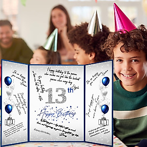 Crenics 13th Birthday Decorations for Boy or Girls, Creative 13th Birthday Guest Book Alternative, Blue and Silver 13 Birthday Signature Book 18 x 12 inch, Great 13 Birthday Gifts