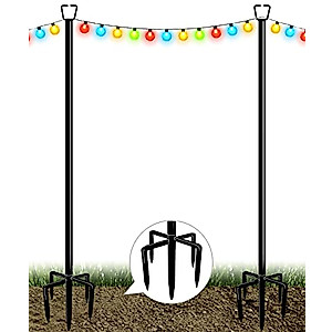Queension 10ft Outdoor String Light Pole for Outside String Lights, Garden Lawn Metal Lighting Stand for Holiday Parties Bistro Weddings, 2pack