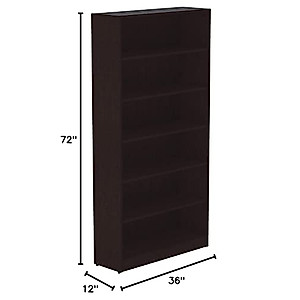 Lorell Essential Bookcase, 36" x 12" x 72", Espresso