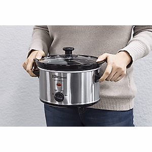 Elite Gourmet MST-275XS Electric Oval Slow Cooker, Adjustable Temp, Entrees, Sauces, Stews & Dips, Dishwasher Safe Glass Lid & Crock (2 Quart, Stainless Steel)