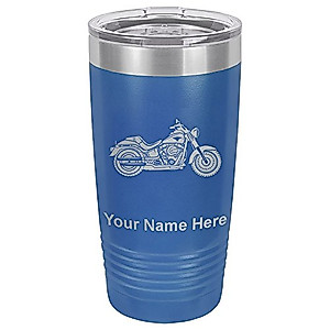 LaserGram 20oz Vacuum Insulated Tumbler Mug, Motorcycle, Personalized Engraving Included (Dark Blue)