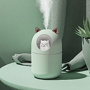 Portable Small Humidifier, 300ml Mini Cool Mist Humidifier with Night Light, USB Personal Humidifier Auto Shut-Off, Ultra-Quiet, 2 Spray Modes, Suitable for Home Office Travel(green)
