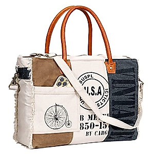 CLA Bags SEL de MER Upcycled Large Upcycled Canvas Crossbody Bag & Cowhide Tote Bag, Upcycled Canvas & Cowhide Leather Handbag Bag for Women