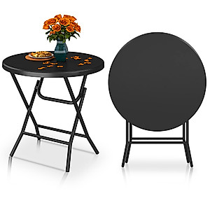 YITAHOME 32 Inch Round Folding Table for Outdoor/Indoor, Lightweight Foldable Table w/Thick Table Top and Sturdy Metal Frame, Ideal for Patio Backyard Dining Room Events, Black