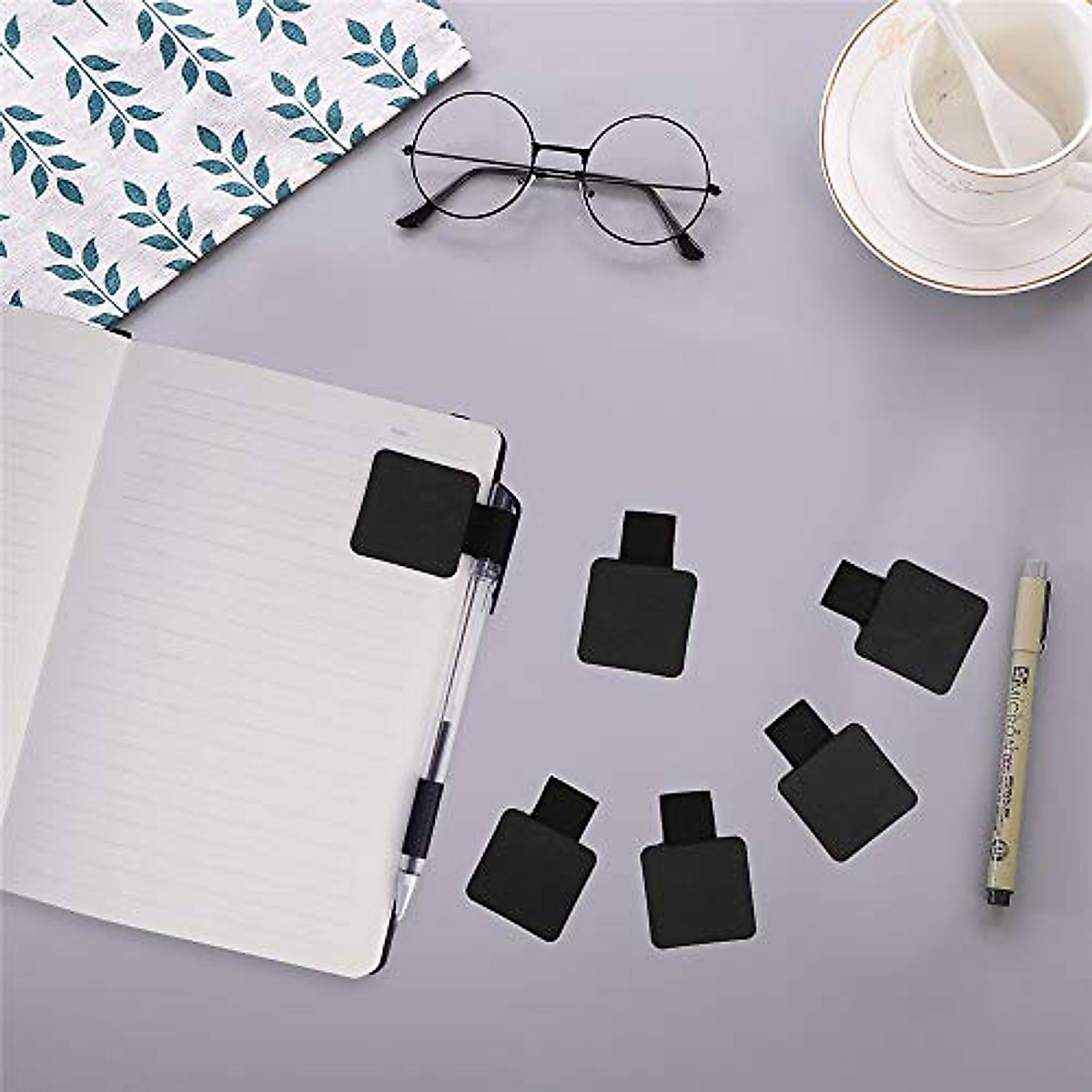 SLSON 12 Pack Notebook Pen Loop Holder Self-Adhesive Pen Holder Pencil Holders Elastic Loop Designed for Notebooks Journals Calendars (Black)