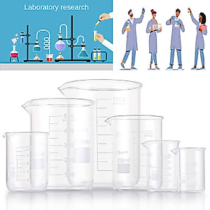 Yarlung 6 Pack Glass Beakers Set, Graduated Measuring Beakers Thick Boro 3.3, Griffin Low Form 25/50/100/250/500/1000ml