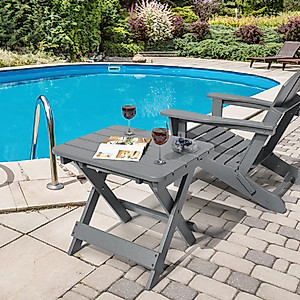 TORVA Outdoor Adirondack Foldable Side Table,Patio End Table for Poolside Garden, Weather Resistant Coffee Table -Plastic High-Density PE（Gray Color-floldable