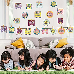 48 Pcs Boho Positive Sayings Accents Rainbow Theme Bulletin Board for Classroom Inspirational Quote Motivational Positive Sayings Cutouts for Rainbow Classroom Decor