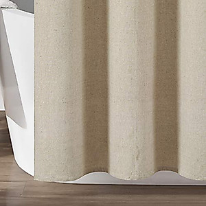 Lush Decor Beige Linen Woven Cotton Shower Curtain, Farmhouse Button Stripe, Yarn Dyed (72" x 72")