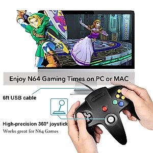 KIWITATA Classic N64 Controller, Remote N64 Wired USB Retro Joystick Game Pad N64 emulator Controller for Windows XP 7 8 & MAC Raspberry Pi 3 Black